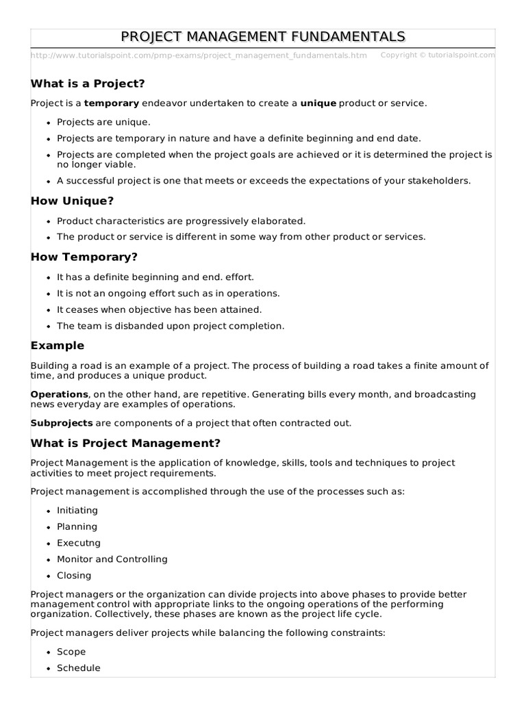 Project Management Fundamentals PDF | PDF
