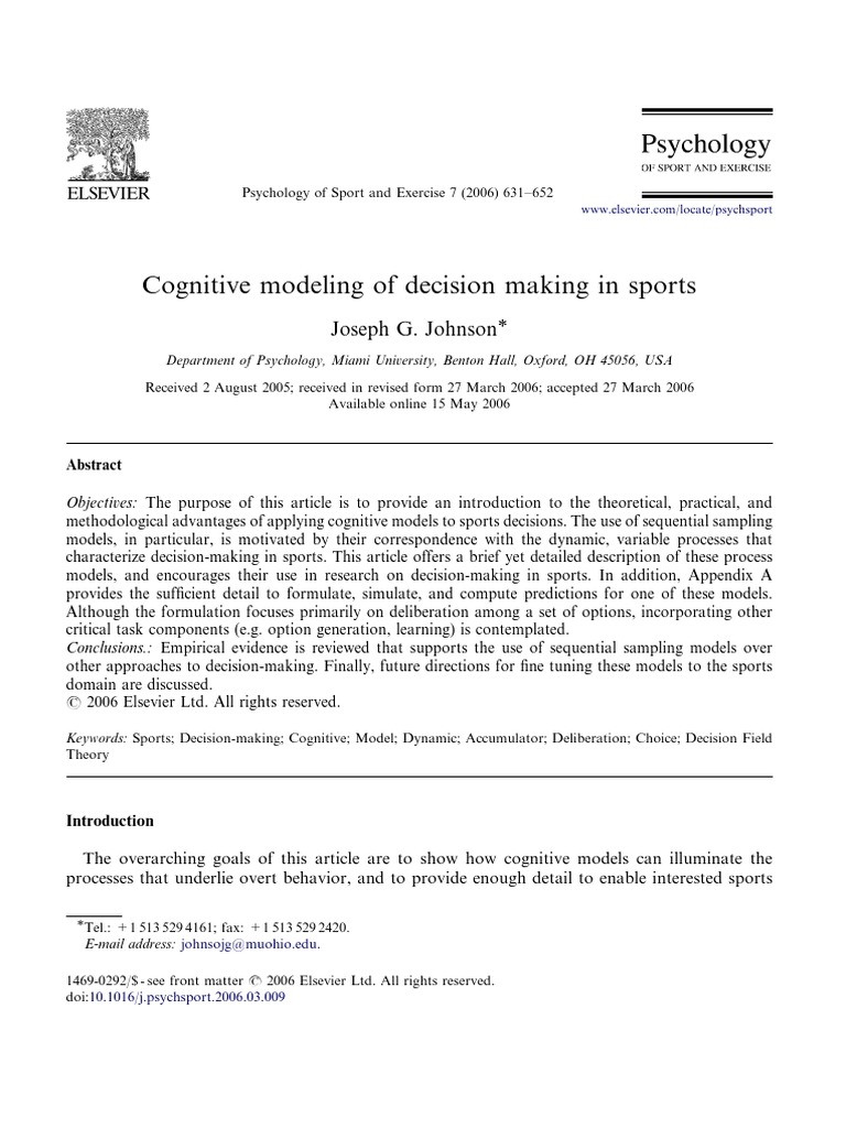 Johnson Pse06 Cognitive Model Decison Making Sport PDF | PDF | Decision ...