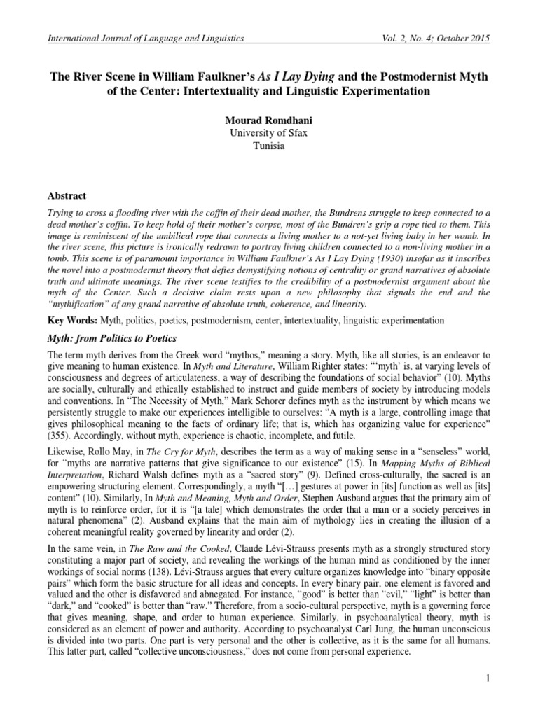 The River Scene in William Faulkner's As I Lay Dying and The ...