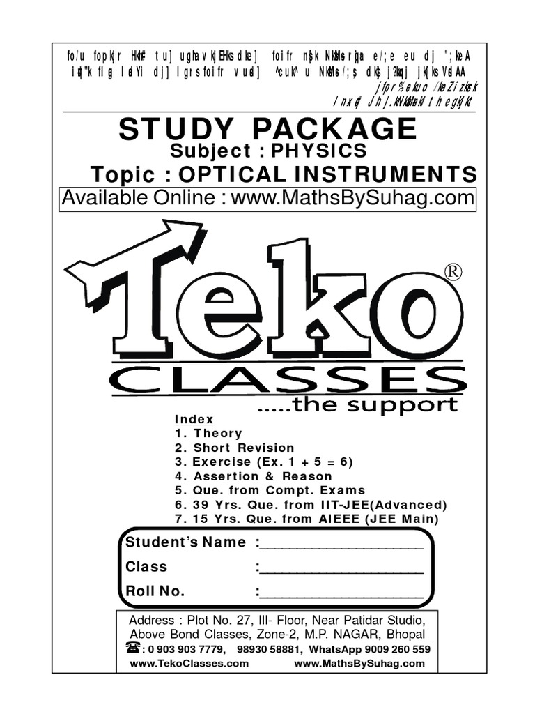 Optical Instruments Study Package | PDF | Lens (Optics) | Electromagnetic Radiation