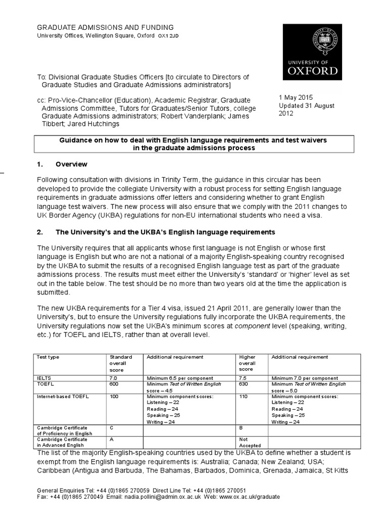 Oxford Graduate English Language Waivers | PDF | Test Of English As A ...