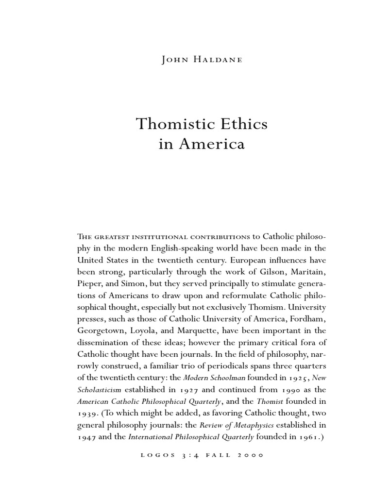Thomistic Ethics in America: John Haldane | PDF | Thomism | Thomas Aquinas