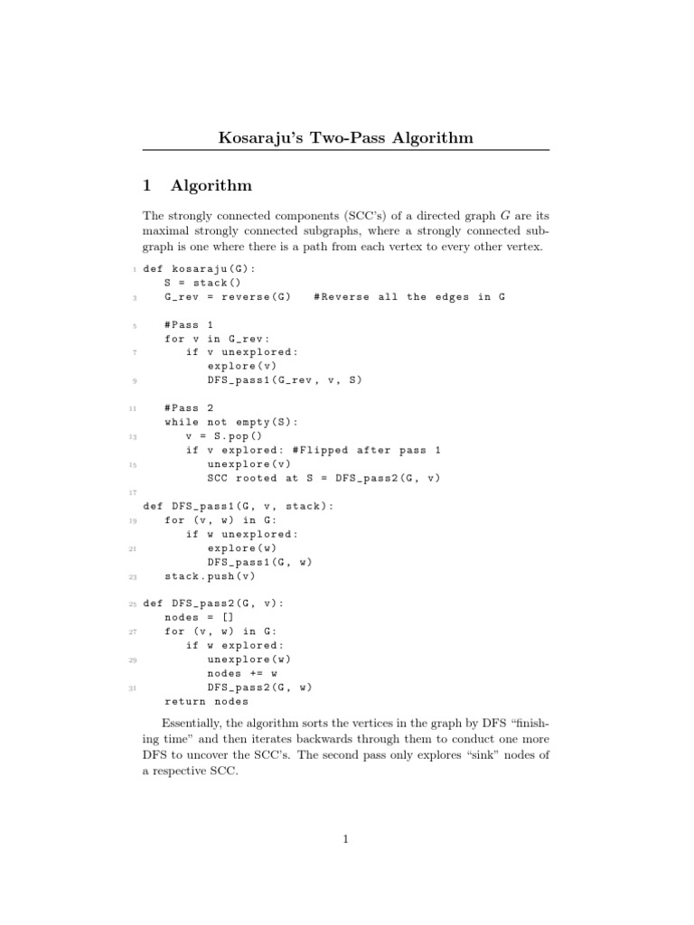 Kosaraju's Two-Pass Algorithm | PDF