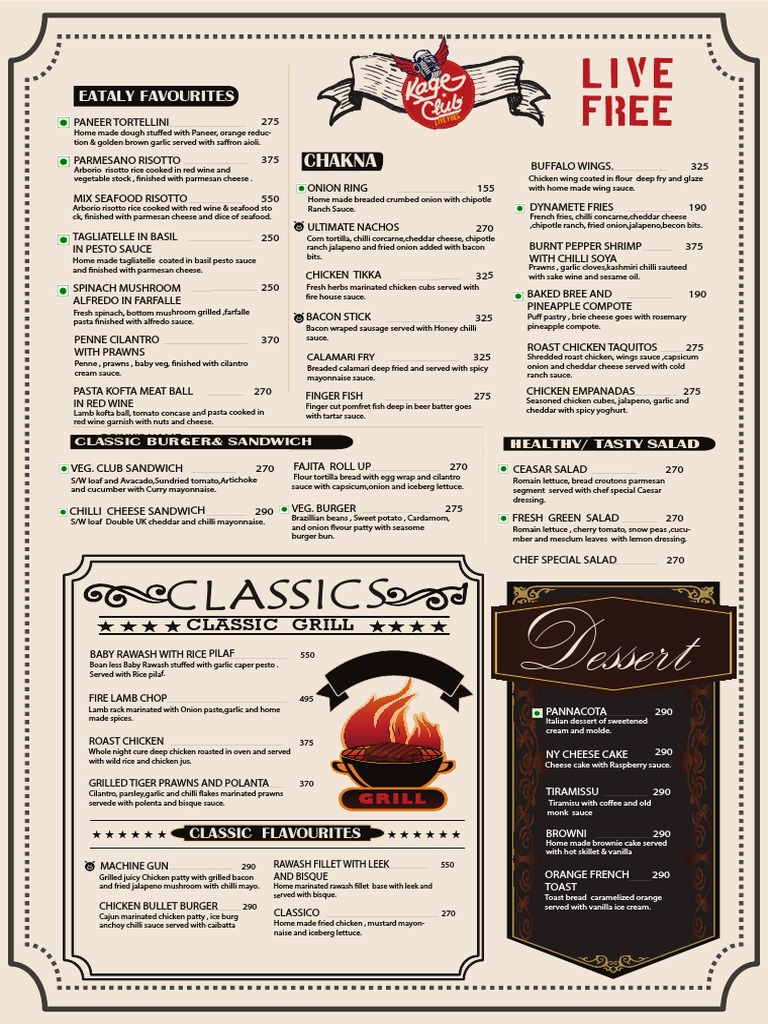 Kage Food Menu PDF | PDF | Salad | Hamburgers