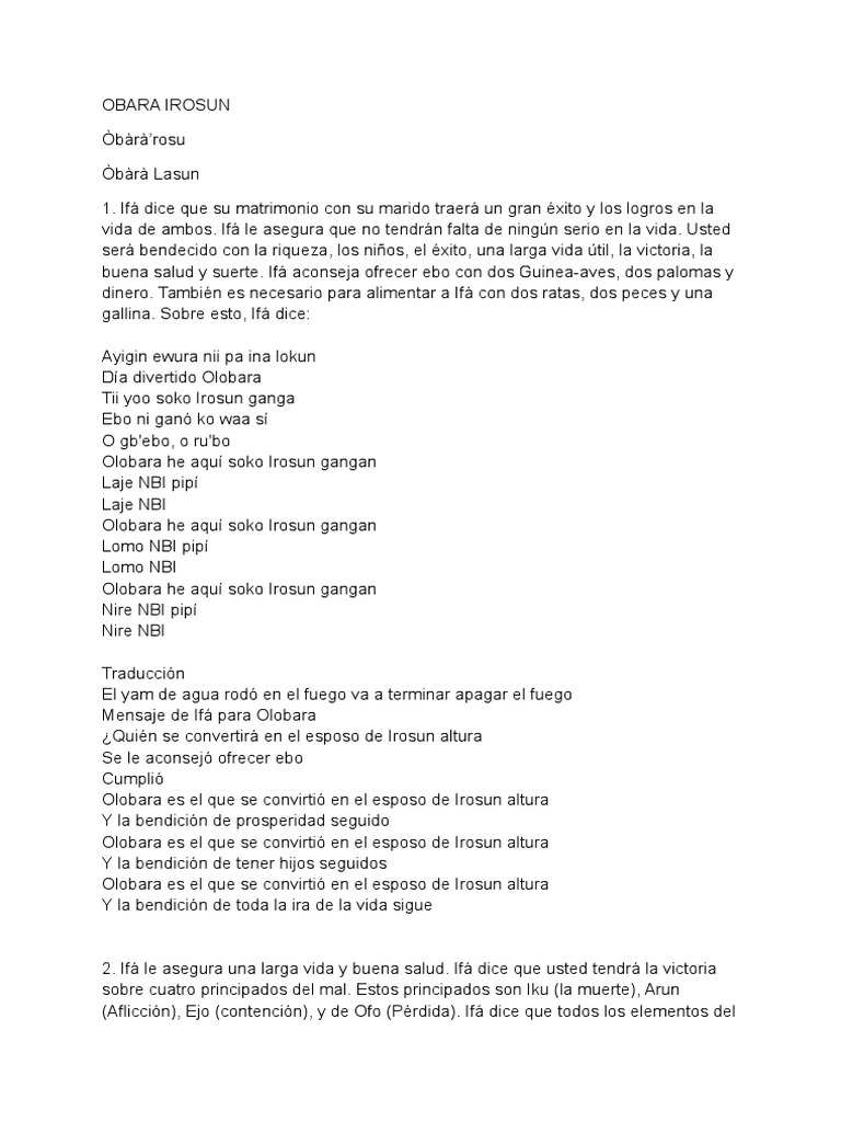 Obara Irosun | Santería | Religión y creencia
