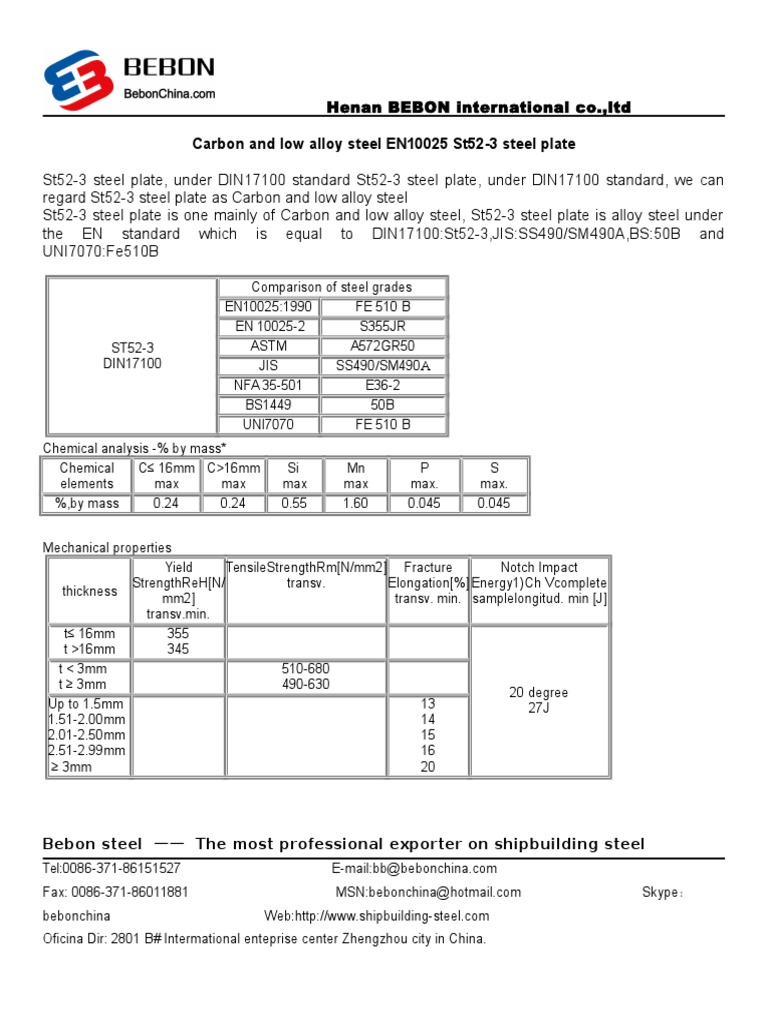 Carbon and Low Alloy Steel EN10025 St52-3 Steel Plate | PDF
