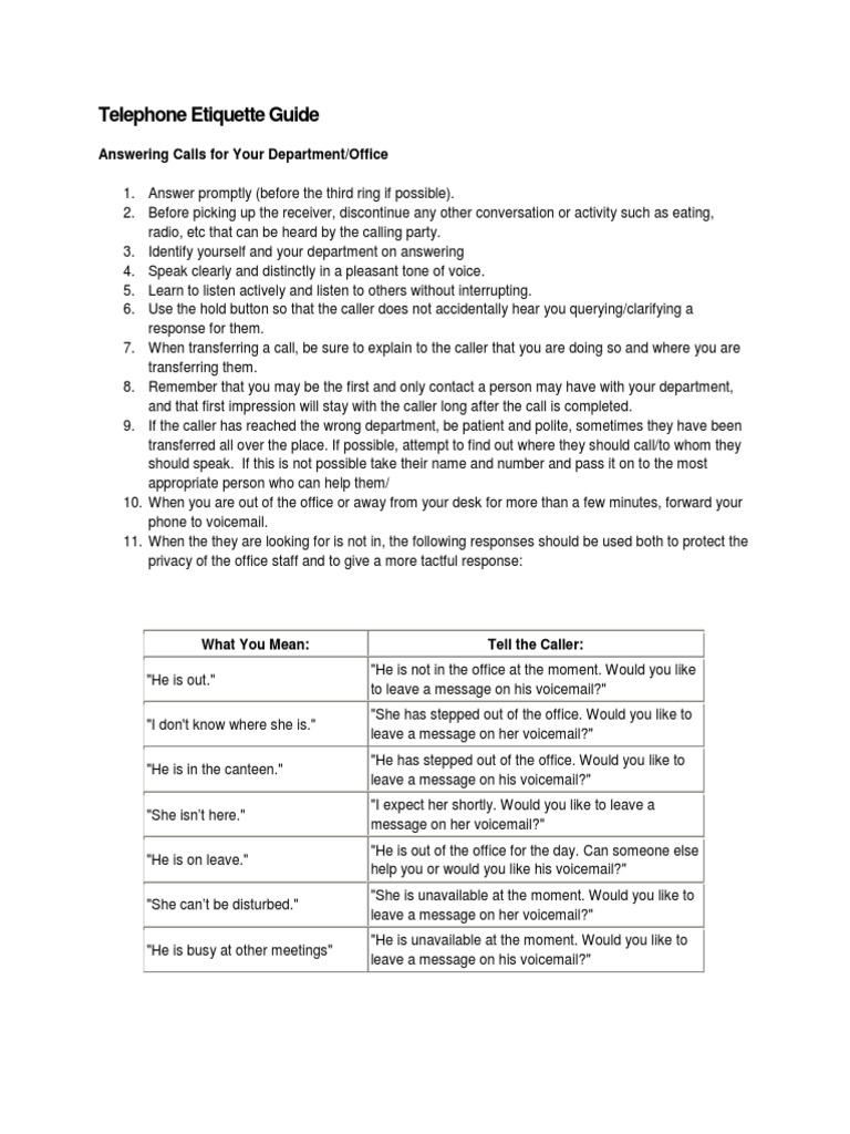 Telephone Etiquette Guide | PDF | Voicemail