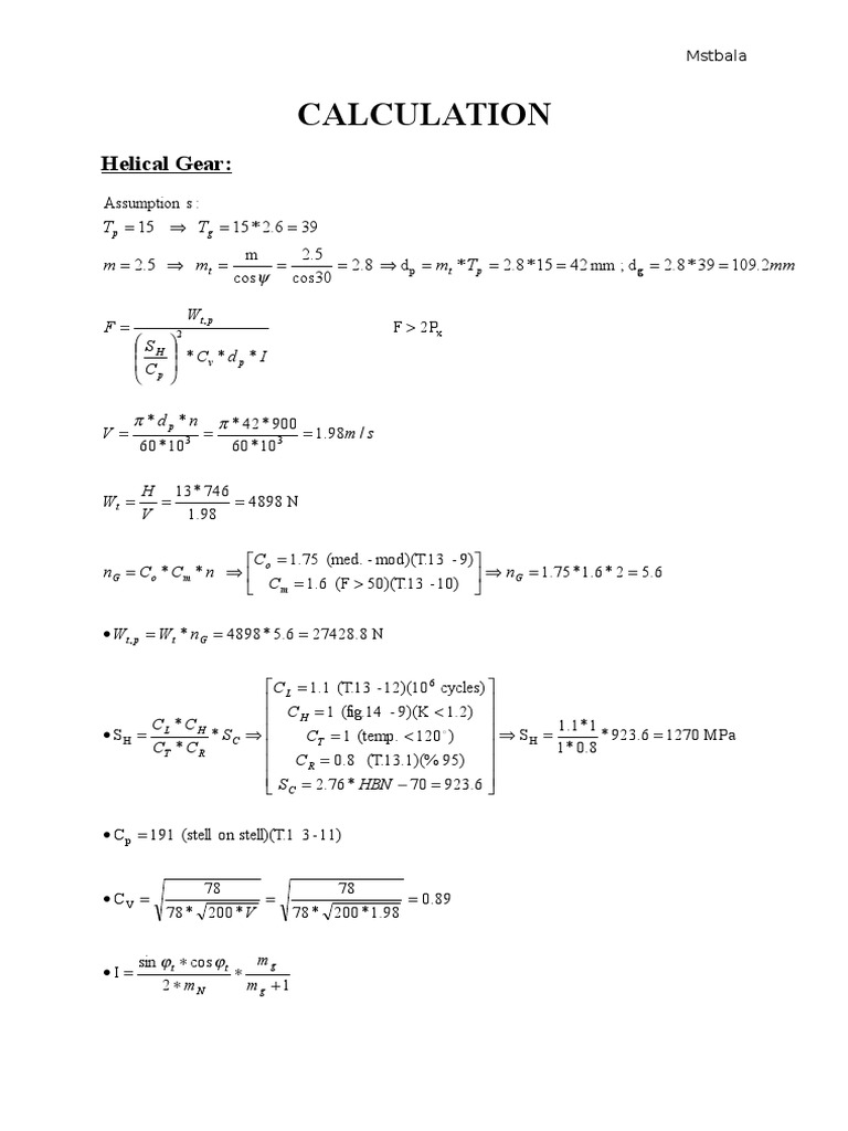 Calculation: Helical Gear | PDF | Science & Mathematics