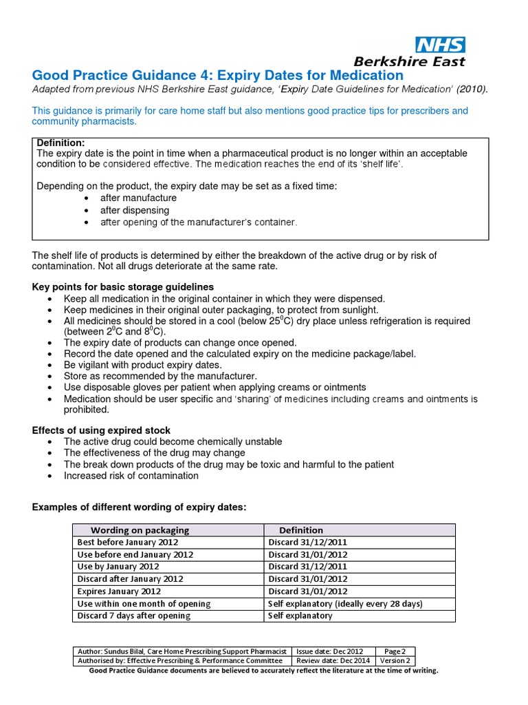 Medication Expiry Date Guidelines | PDF | Shelf Life | Medical Prescription