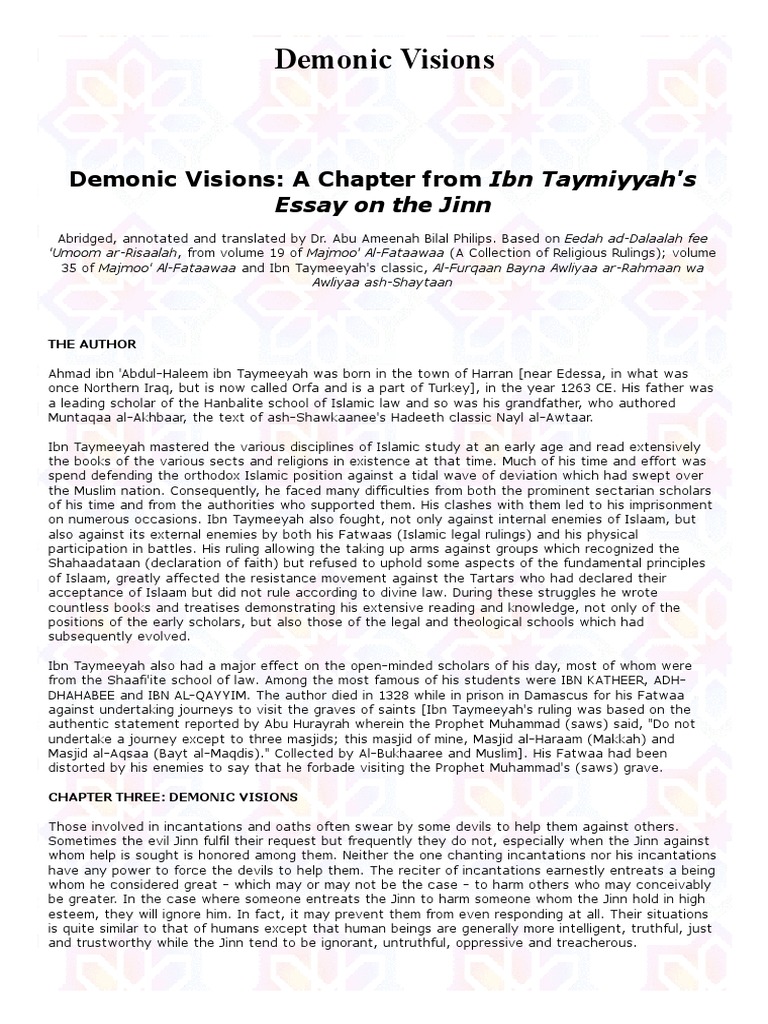 Demonic Visions: Demonic Visions: A Chapter From Ibn Taymiyyah's | PDF ...