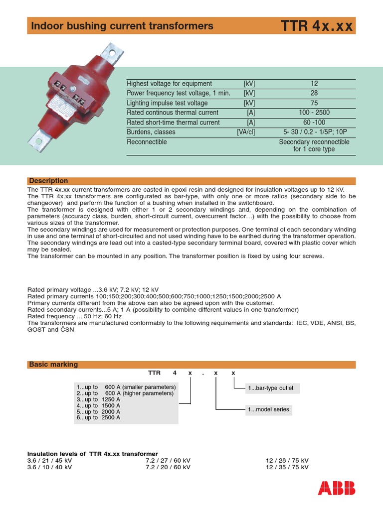 TTR 4 X - X X: Indoor Bushing Current Transformers | PDF | Transformer ...