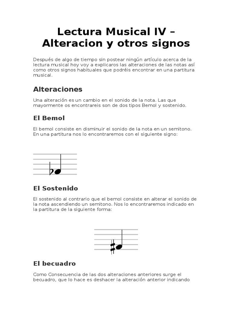 Alteraciones musicales y otros signos: una guía sobre bemoles, sostenidos y articulaciones | PDF ...