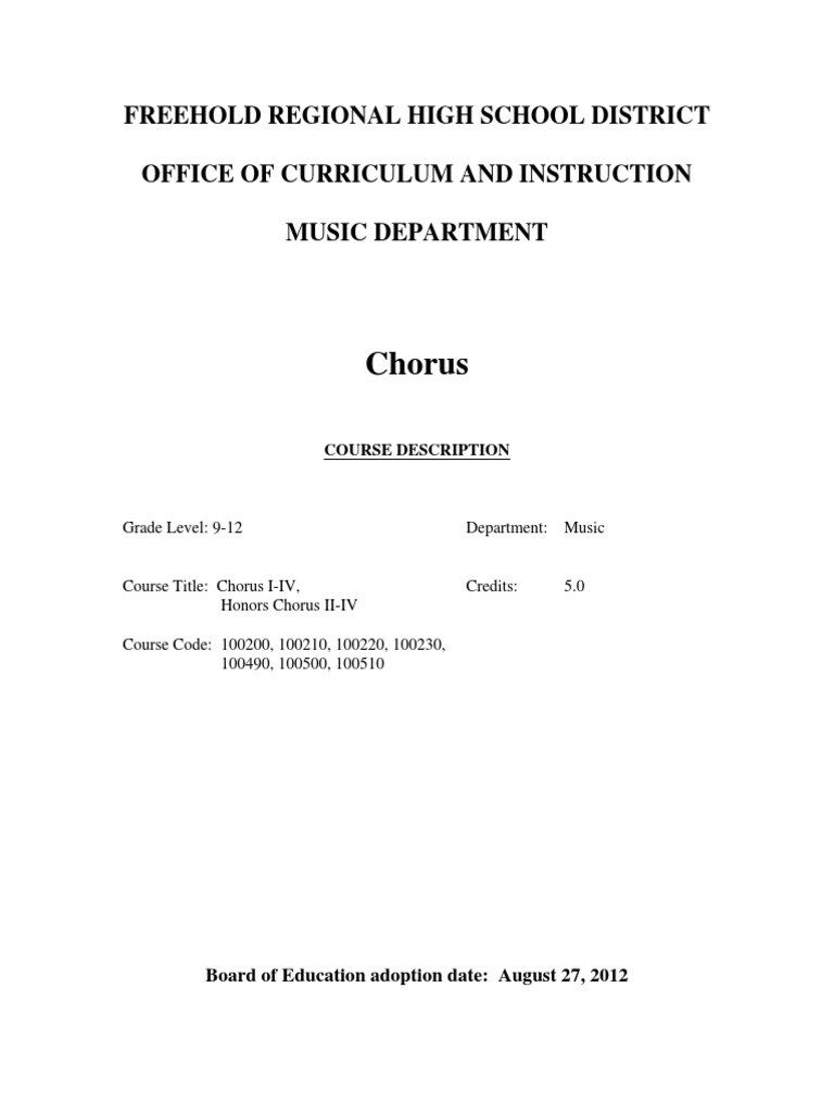 Freehold High School Chorus Course Guide | PDF | Singing | Vocal Pedagogy