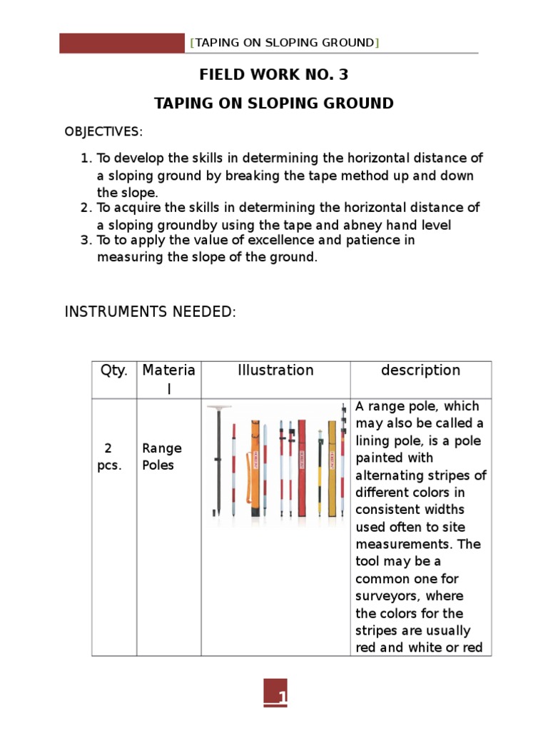 Breaking Tape Method in Sloping Surveys | PDF | Surveying | Measurement