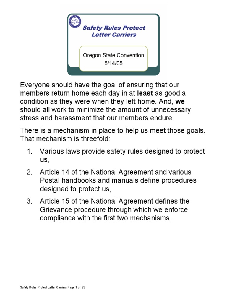 Safety Rules for Letter Carriers | PDF | Safety | Wellness