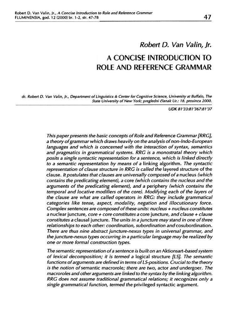 A Concise Introduction To Role and Reference Grammar | PDF | Lexical Semantics | Syntax