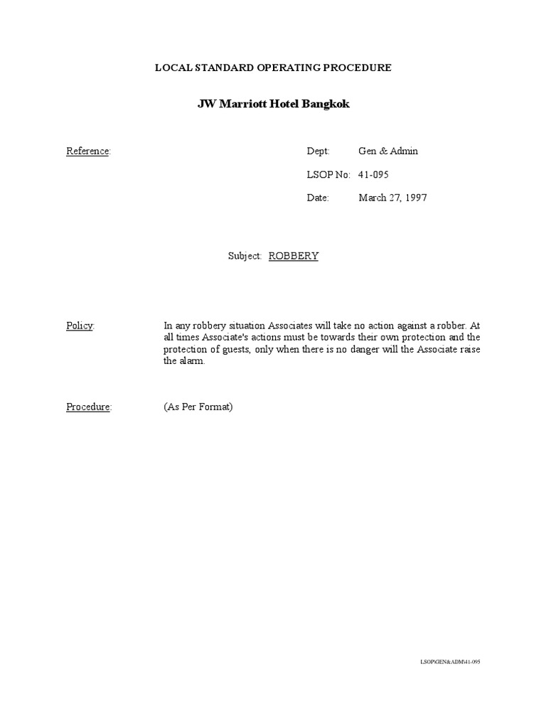 Hotel Robbery Response Procedures | PDF | Suit (Clothing) | Human ...