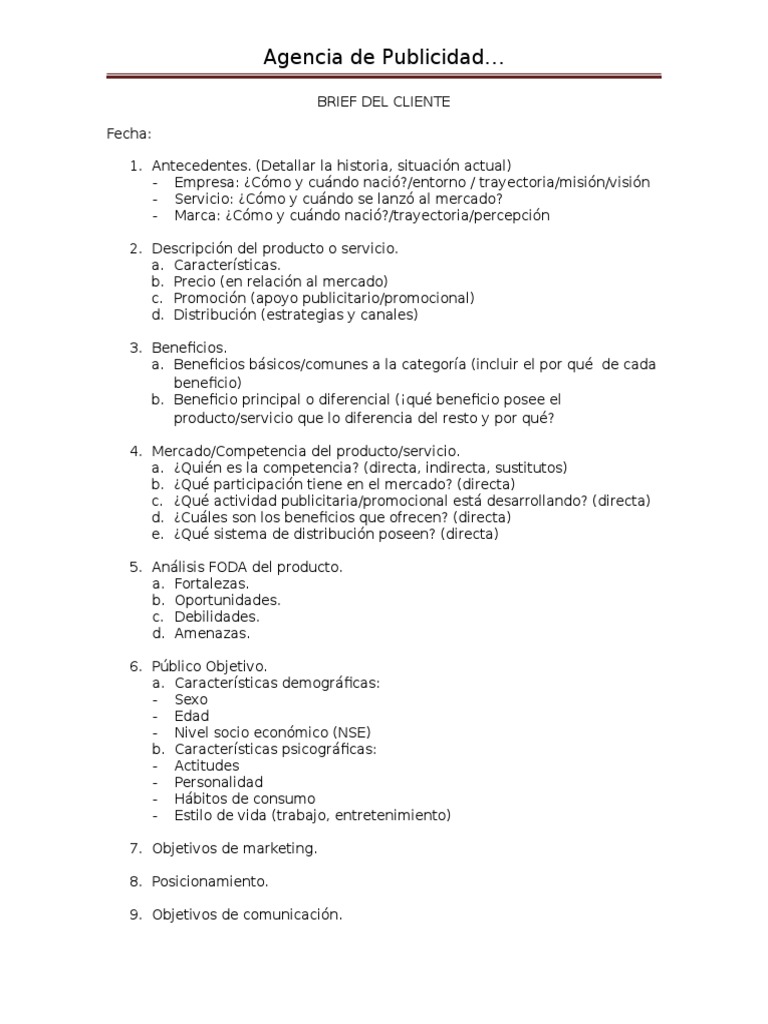 Brief Del Cliente | PDF | Publicidad | Producto (Negocio)