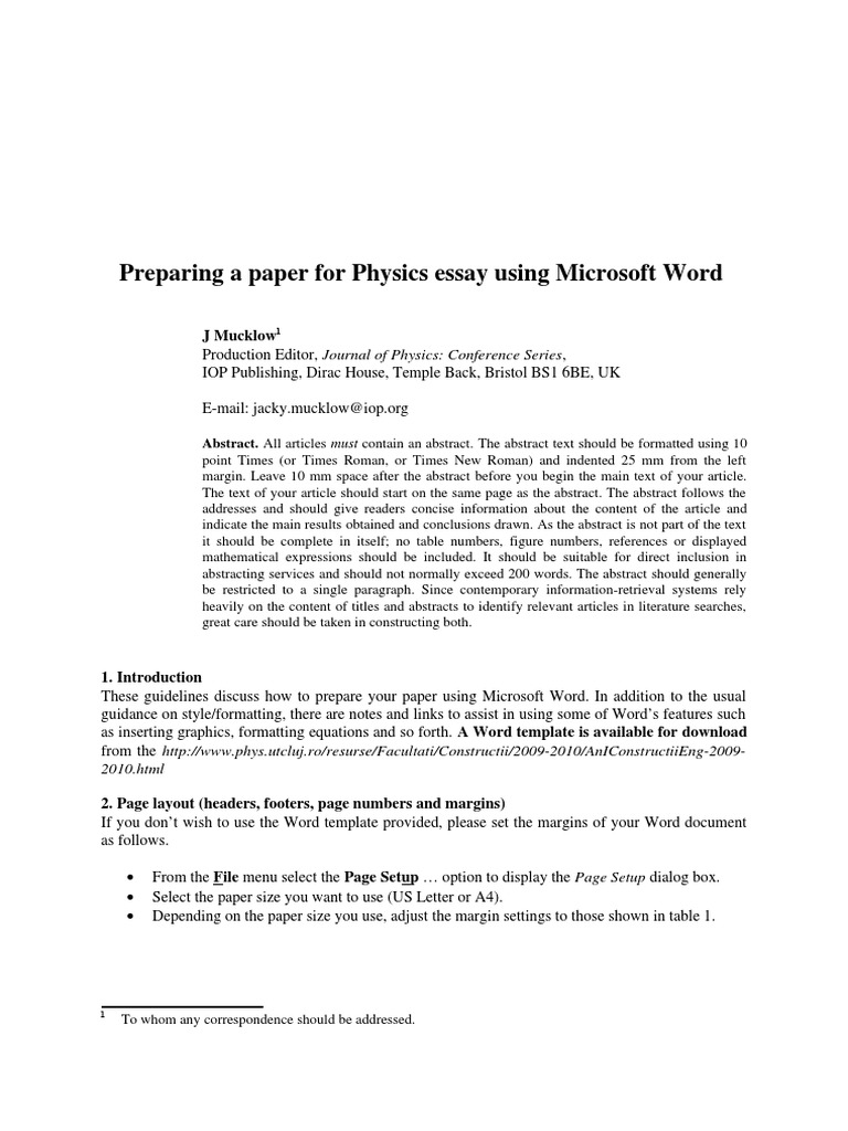 The template for Physics essay.doc | Bracket | Abstract (Summary)