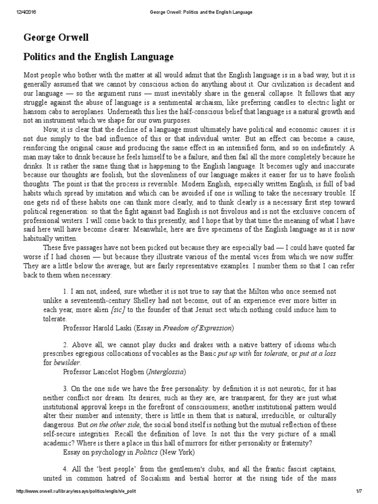 George Orwell - Politics and The English Language | PDF | Verb ...