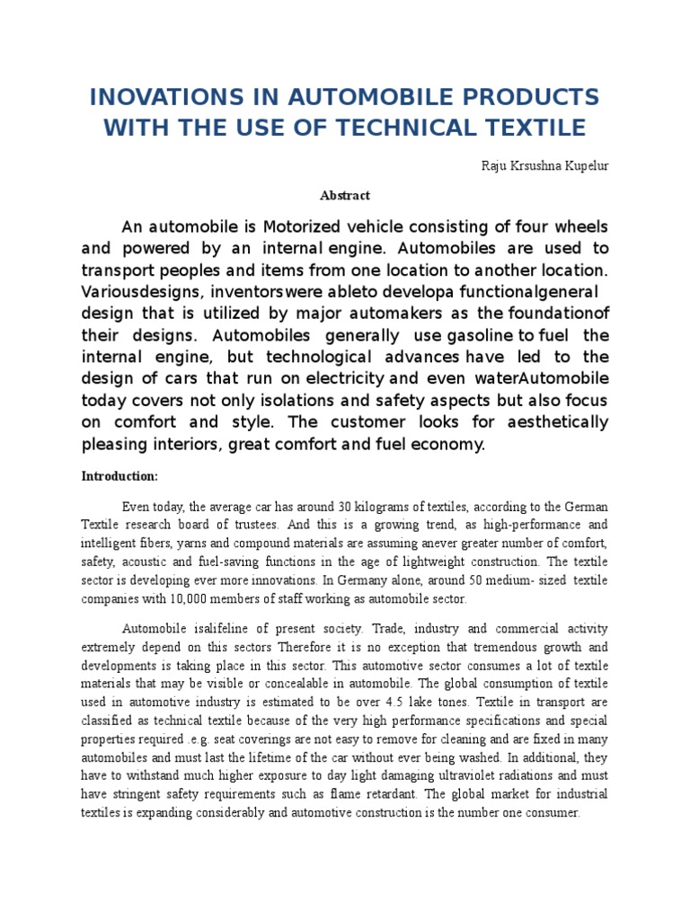 Inovations in Automobile Products With The Use of Technical Textile ...