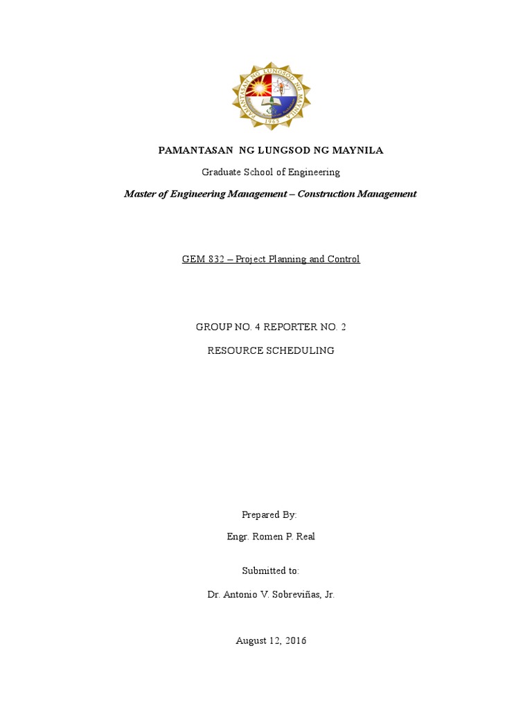 Resource Scheduling Pdf Project Management Business