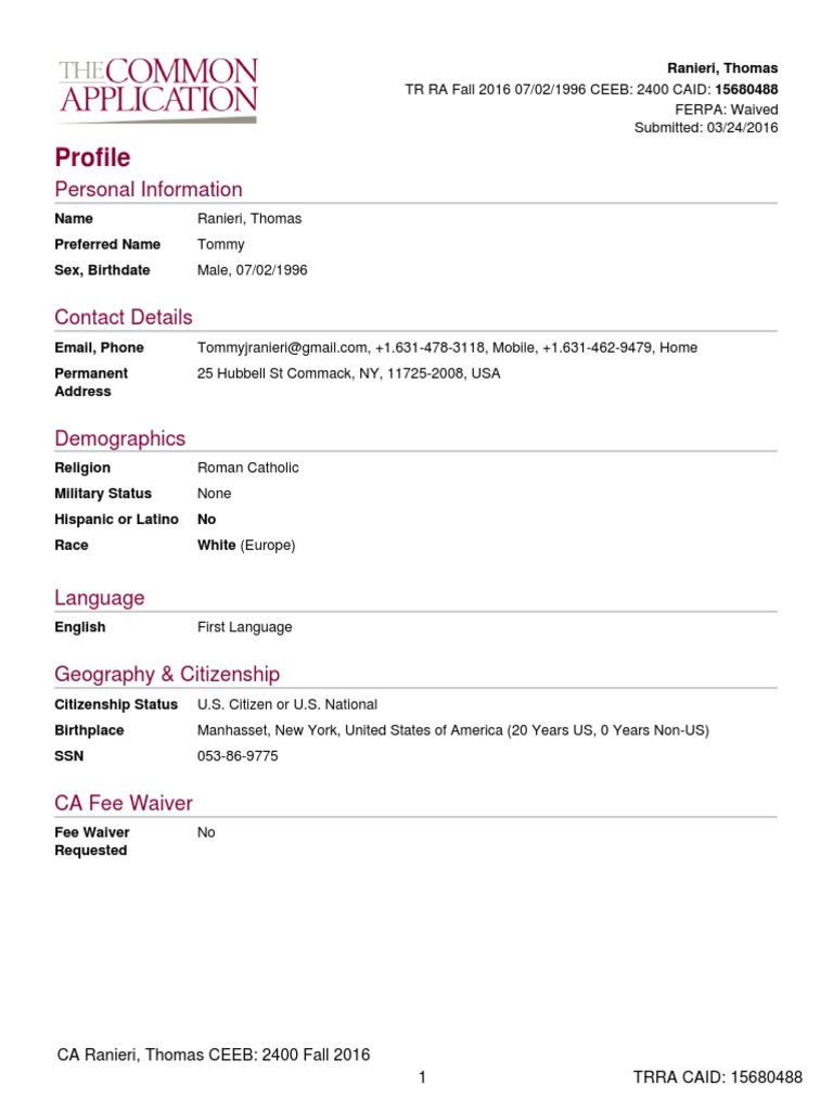 Profile: Personal Information | Download Free PDF | University And ...