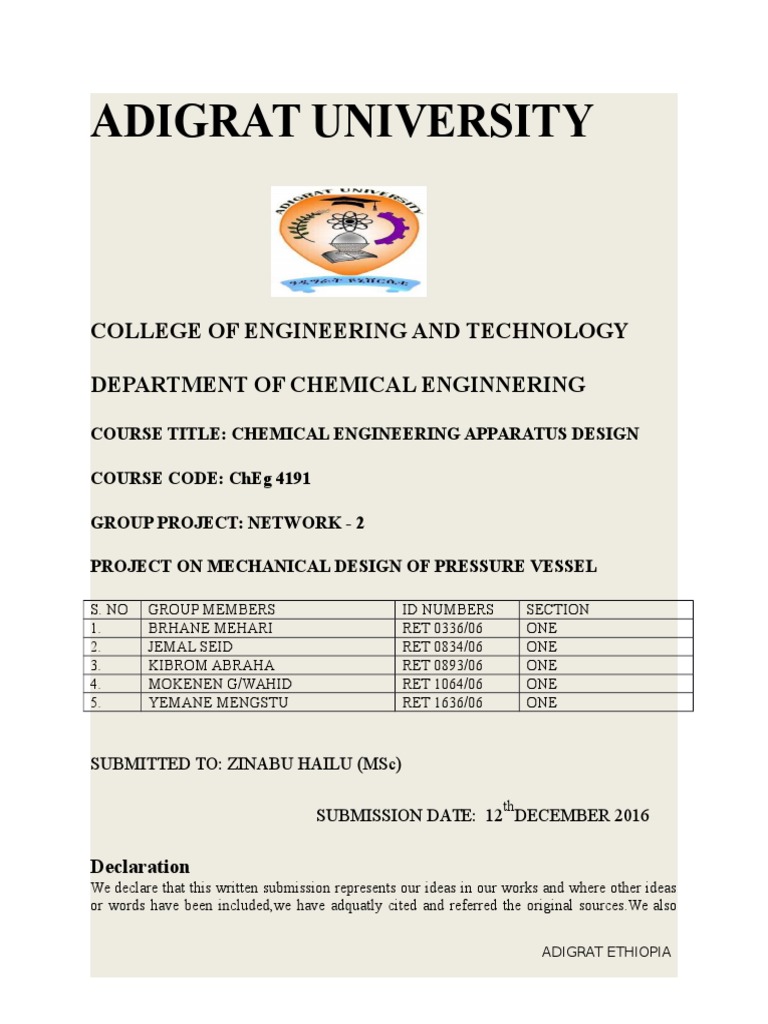 Adigrat University: College of Engineering and Technology Department of ...