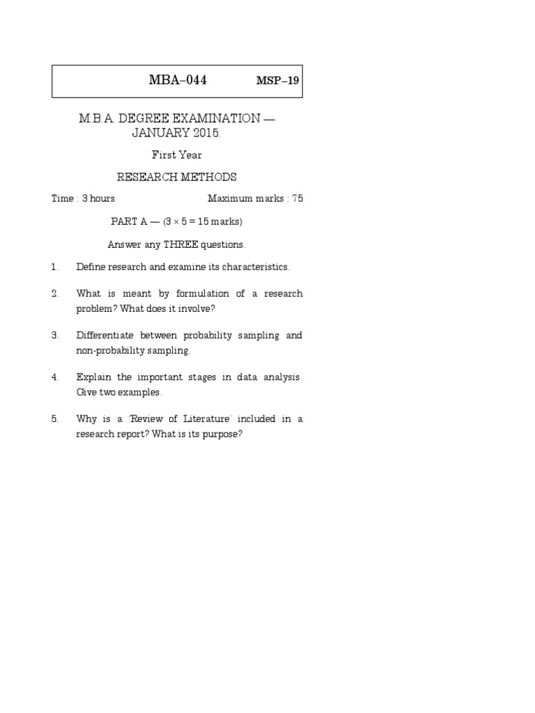 MBA Research Methods Exam Questions | PDF