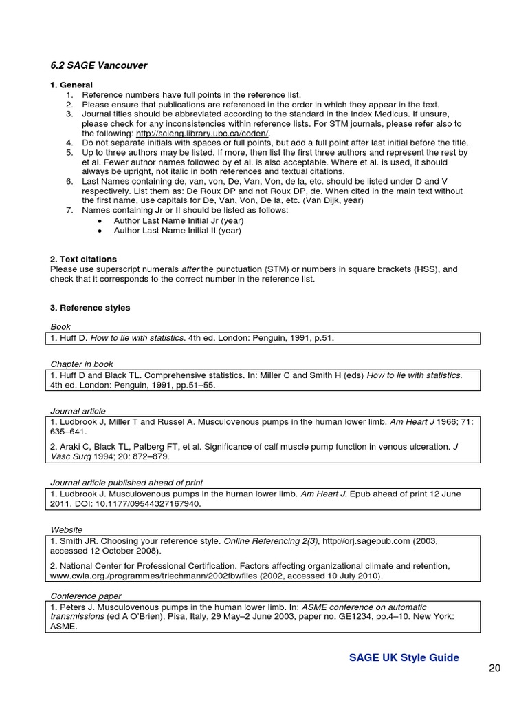 Sage Vancouver Reference Style 0 PDF | PDF | Citation | Publishing