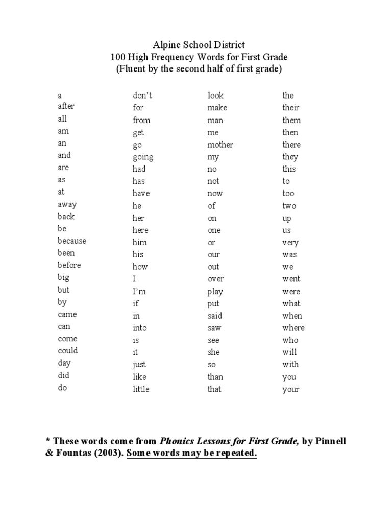 Sight Words First Grade | PDF