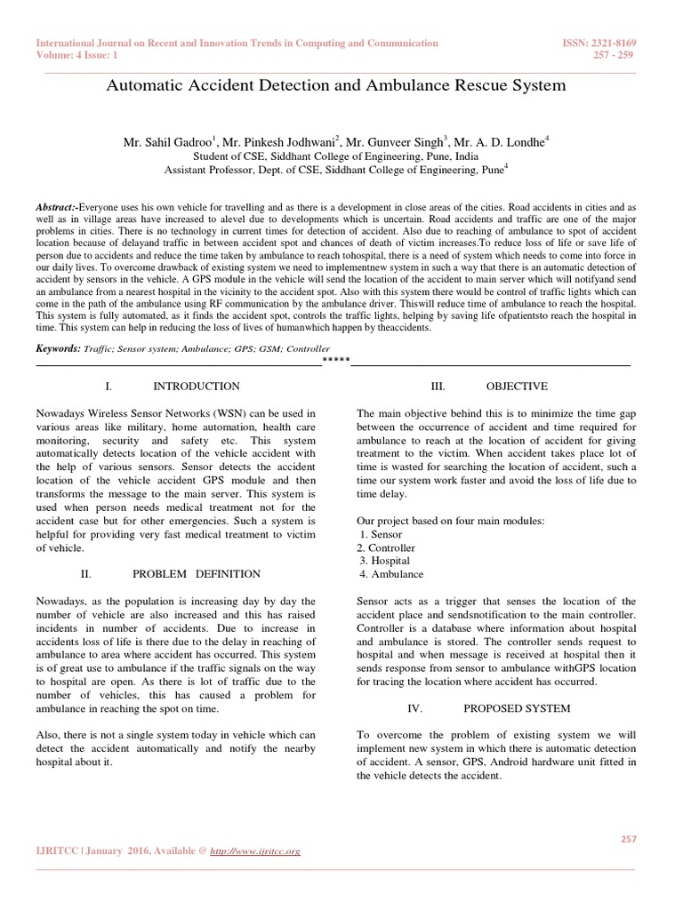 Automatic Accident Detection and Ambulance Rescue System | PDF ...