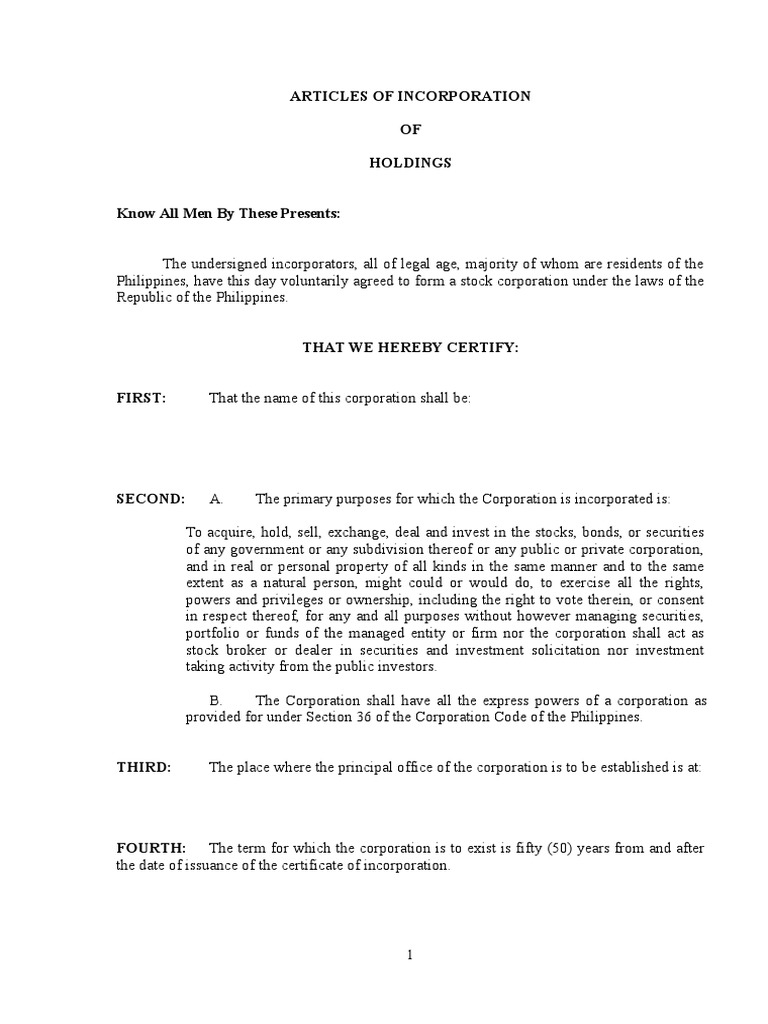 Jolliville Holdings Incorporation Document | PDF | Stocks | Securities ...