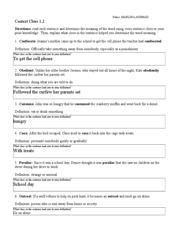 Context Clues Worksheet 1.2 | PDF | Language Arts & Discipline