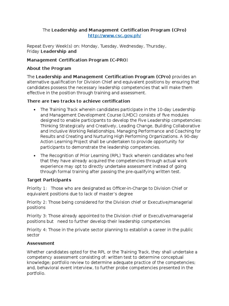 Management Certification Program (C-PRO) About The Program | PDF ...
