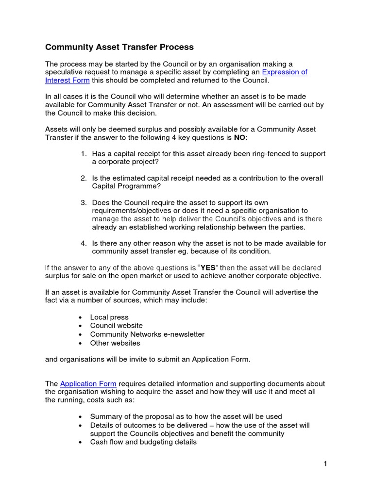Community Asset Transfer Process: Expression of Interest Form | PDF ...