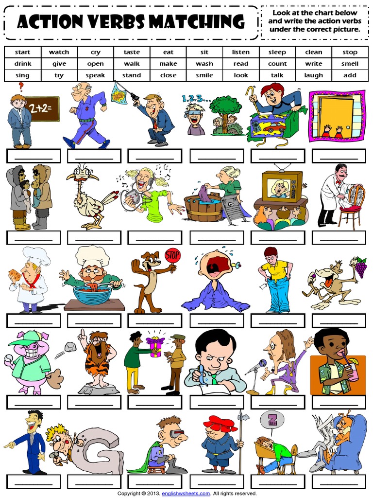 Action Verbs 1 Vocabulary Matching Worksheet PDF | PDF | Language Arts ...