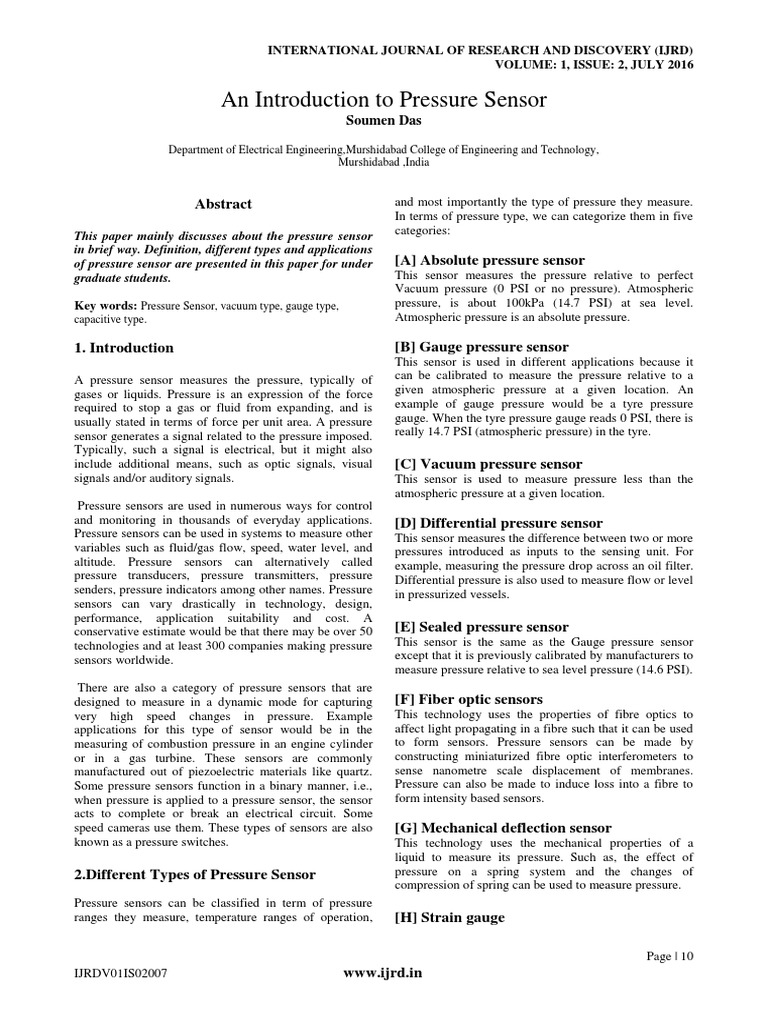 An Introduction To Pressure Sensor by Soumen Das | PDF | Pressure ...