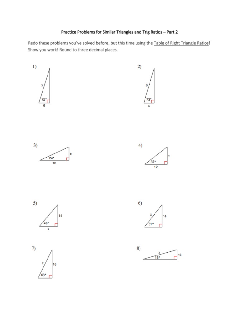 Trig Ratios and Similar Triangles Practice | PDF | Teaching Methods ...