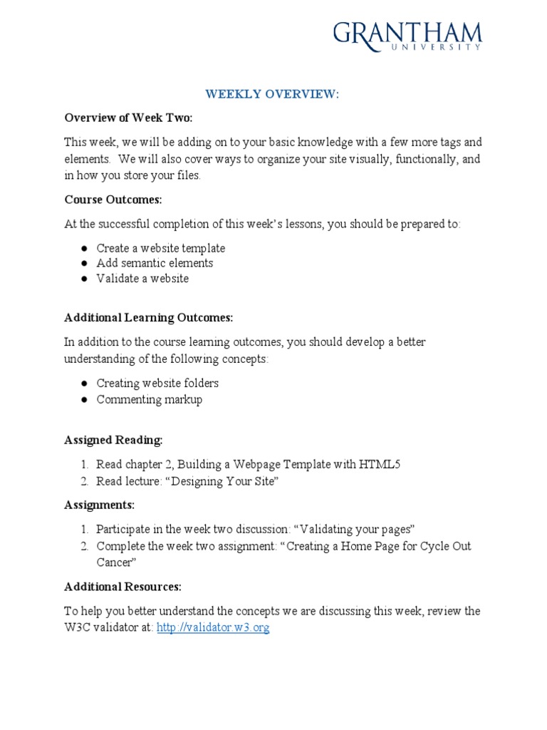 W2 Weekly Overview | PDF