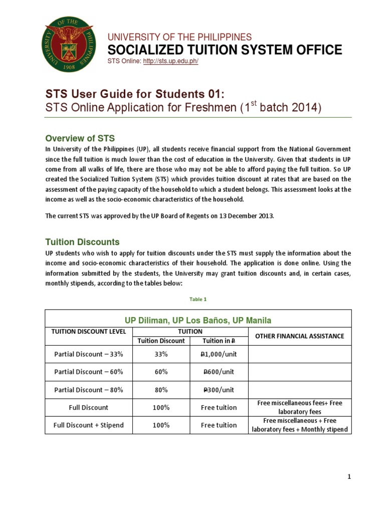 STS User Guide For Students 01 STS Online Application For Freshmen 1st ...