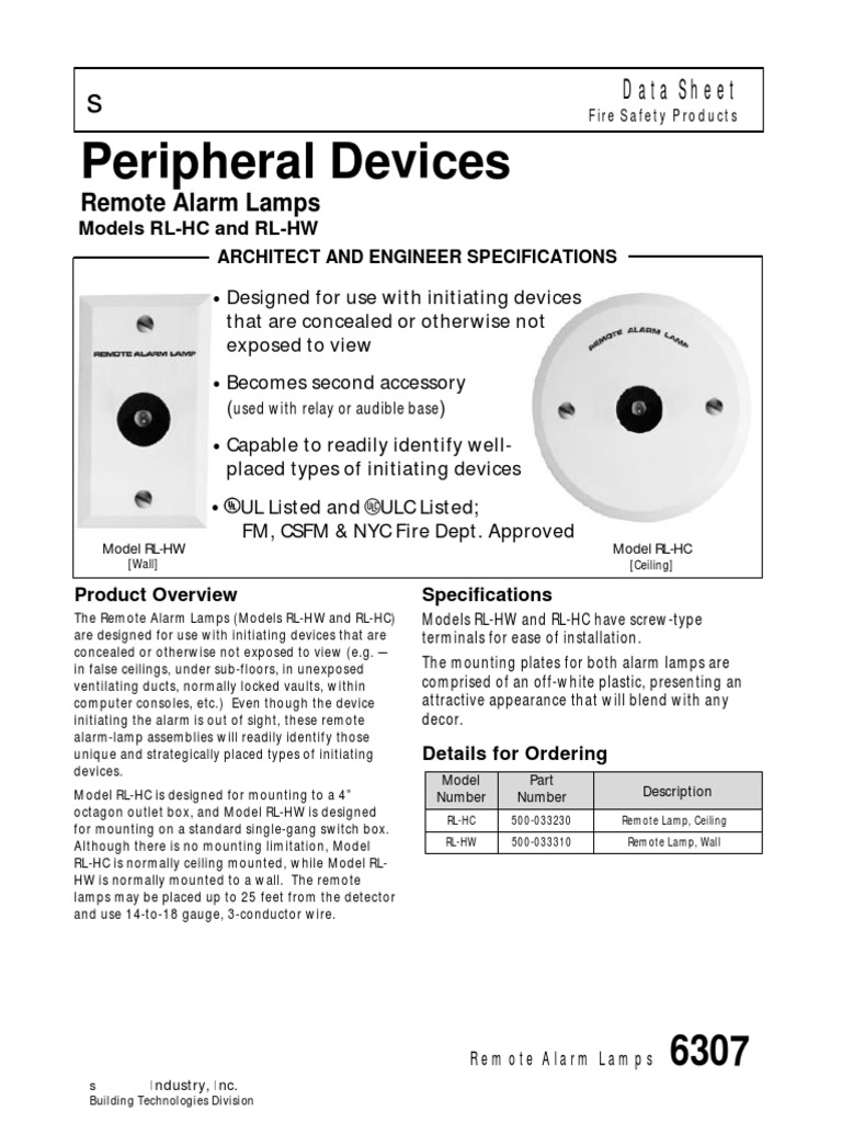 Remote Alarm Lamps for Concealed Fire Safety Initiating Devices | PDF