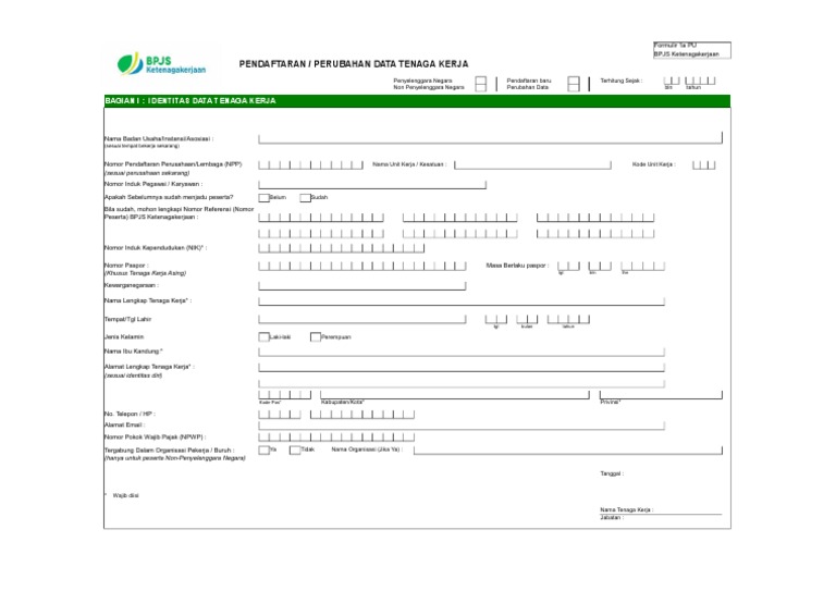 Form Pendaftaran Bpjs TK | PDF