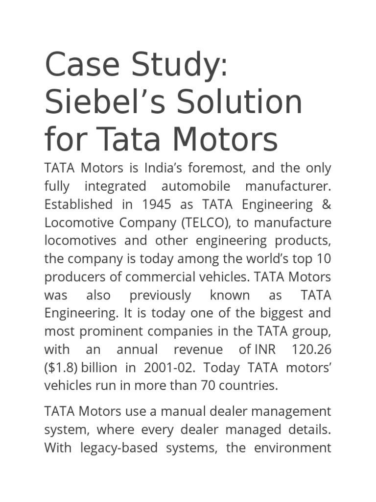 Case Study: Siebel's Solution For Tata Motors | PDF | Customer Relationship Management | Business