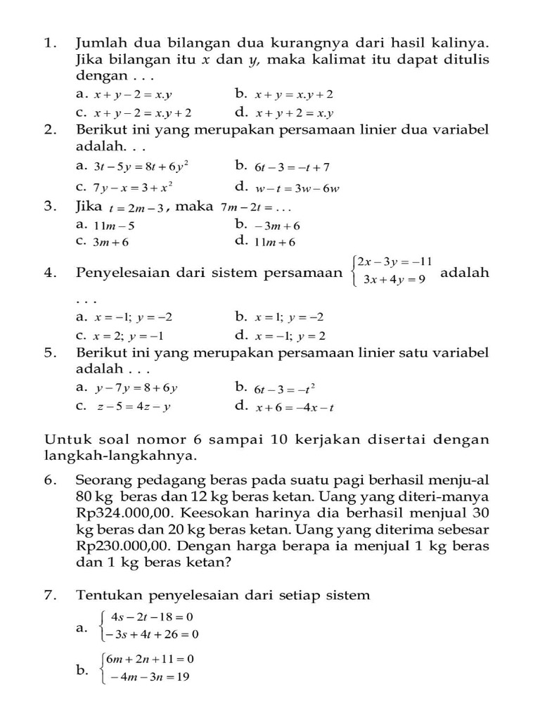 Latihan Soal SPLDV Kelas 8 | PDF