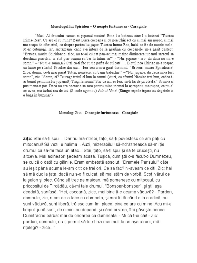 Monologul Lui Spiridon Si Zita | PDF