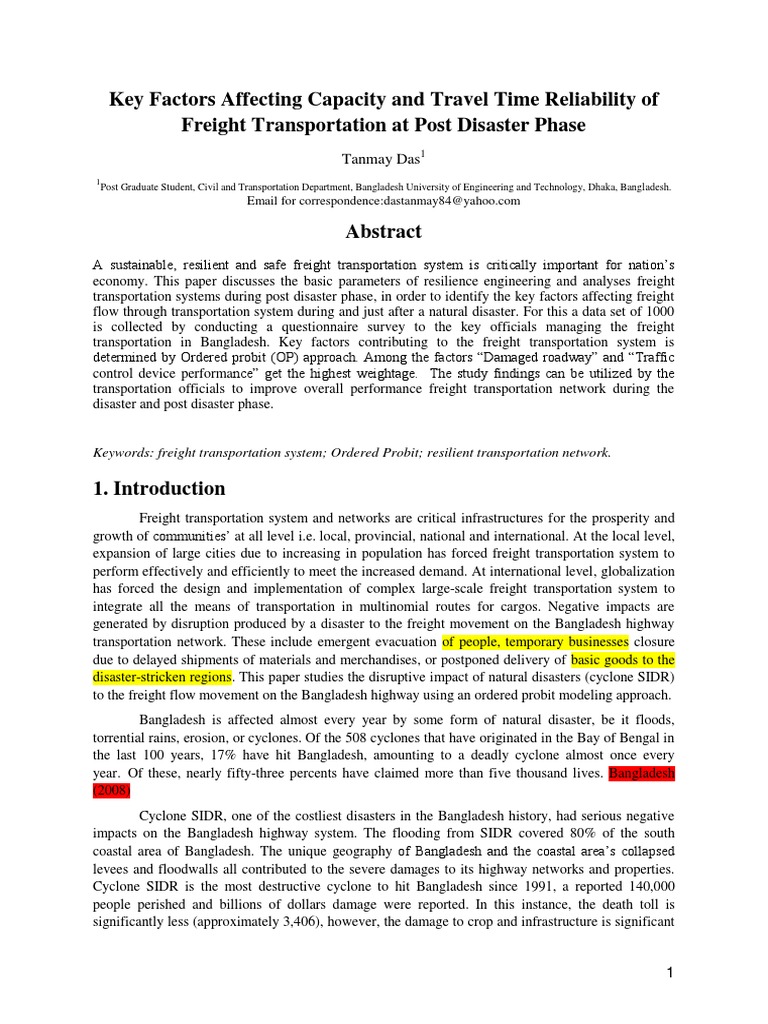 Key Factors Affecting Capacity and Travel Time Reliability of Freight ...