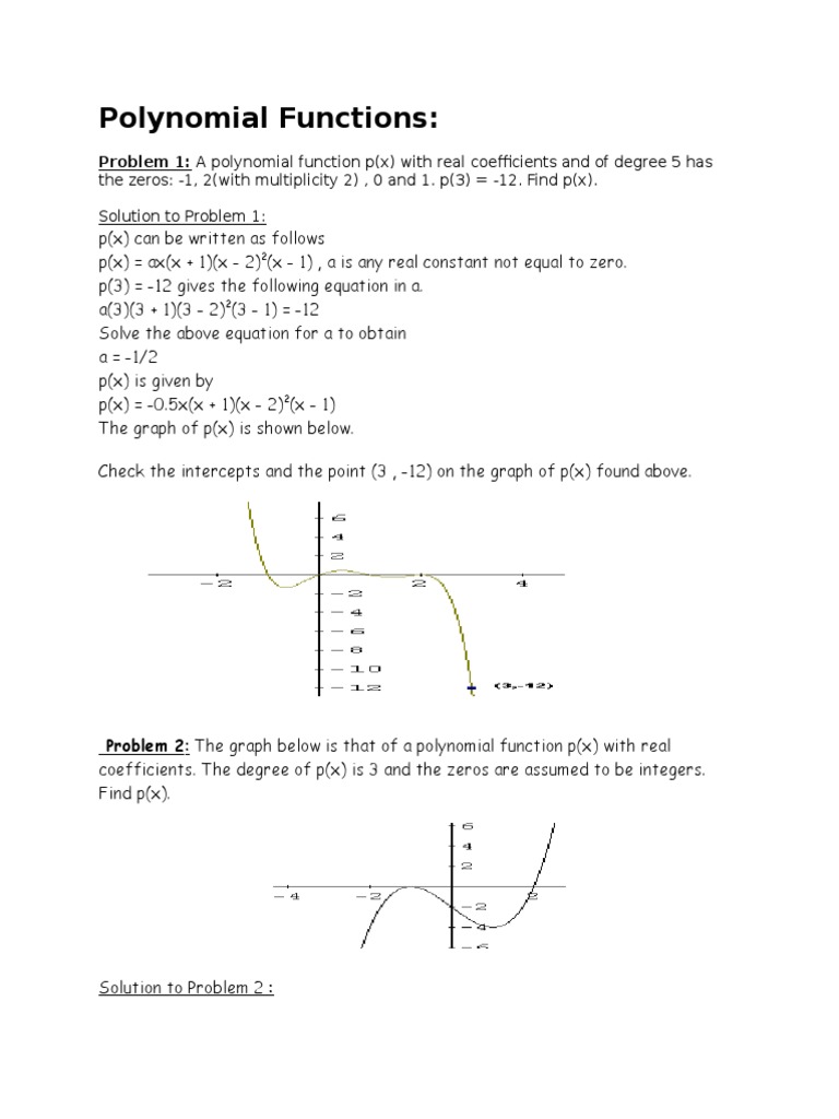 Polynomial Functions:: Problem 1: A Polynomial Function P (X) With Real Coefficients and of ...