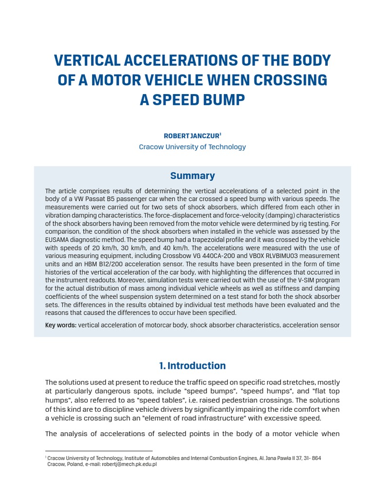Vertical Accelerations of The Body of A Motor Vehicle When Crossing A Speed Bump | PDF ...