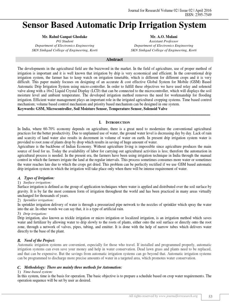 Sensor Based Automatic Drip Irrigation System | PDF | Irrigation ...